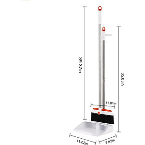 Broom Dustpan Set, Indoor 360° Rotatable Standing Storage Buckle Broom and Dustpan Set with Scraping Teeth and Squeegee Deep Cleaning Room and Dustpan Set for Home, Office