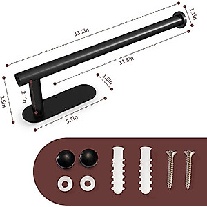 Paper Towel Holder, Drilling Under Cabinet Kitchen, 13.2 inch Stainless Steel Paper Towel Roll Rack, Towel Roll Hanger for Bathroom (Black)