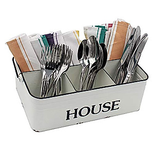 Funly mee Distressed White Metal Silverware Caddy, Flatware, Party Cutlery Desk Organizer with 4 Compartments
