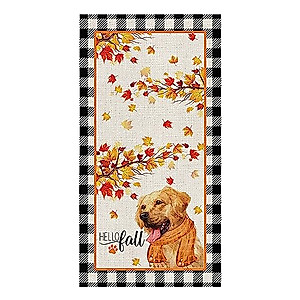 Yun Nist Kitchen Dish Towels,Golden Retriever Fall Orange Leaves Soft Microfiber Dish Cloths Reusable Hand Towels,Thanksgiving Dog Plaid Washable Tea Towel for Dishes Counters 1 Pack