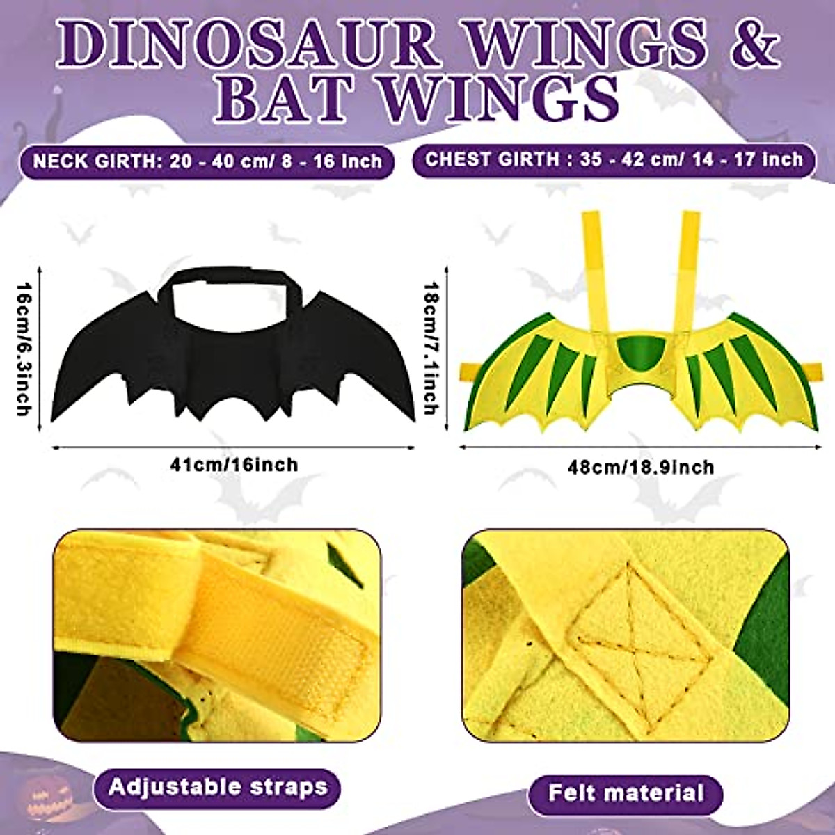 Halloween 5 Pieces Pet Costume Cat Dogs Cosplay Clothes Vampire Cloak Bat Pumpkin Hat Bib with Bells Bat Wings Dinosaur Dragon Wing Cat Collar Small Kitty Puppy Outfits for Halloween Party Pet Cosplay
