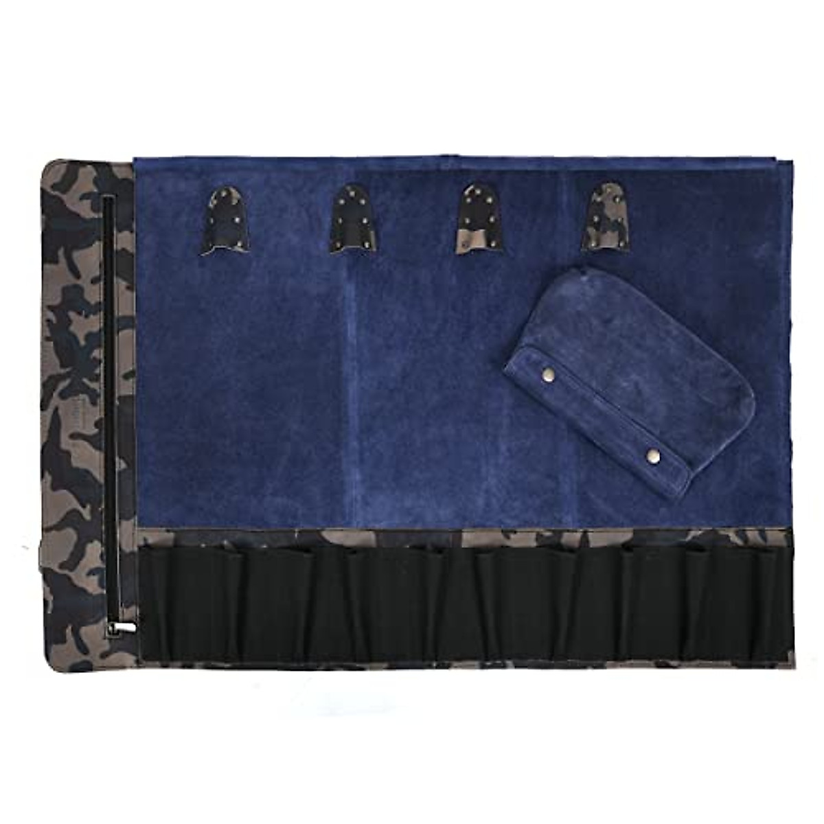 Leather Knife Roll Storage Bag, Elastic and Expandable 10 Pockets, Adjustable/Detachable Shoulder Strap, Travel-Friendly Chef Knife Case (Camo Green, Leather)