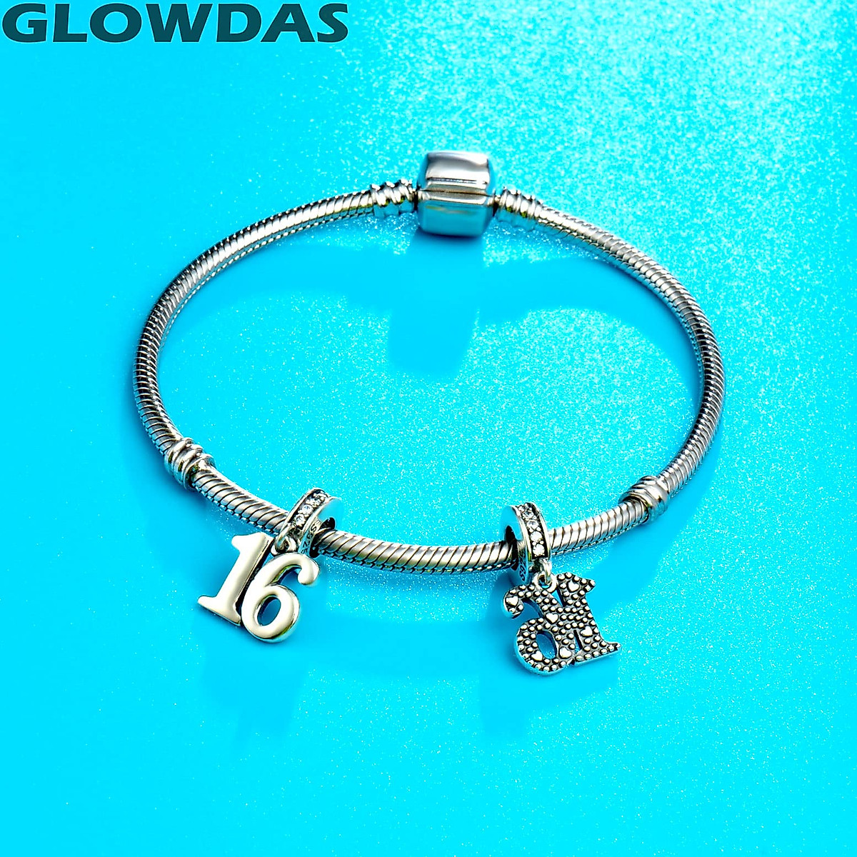 16 Birthday Dangle Charms fits Pandora Anniversary Bracelet, 925 Sterling Silver 16th Celebration Pendant Beads with CZ, Sweet Number 16 Years Gifts for Sister/Daughter/Son