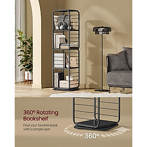VASAGLE 4-Tier Rotating Bookshelf, Bookcase with Bookends for Small Spaces, Corner Shelf, Steel Frame, Ebony Black and Ink Black ULLS127B56