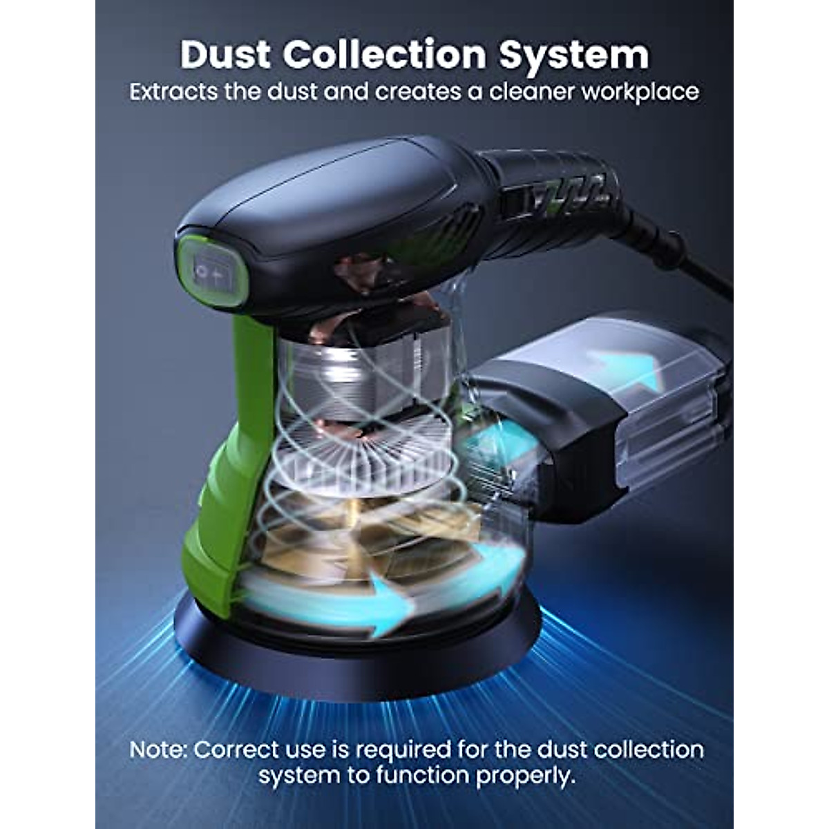 Orbital Sander, Ginour 300W Powerful Random Orbital Sanders, 6 Variable Speed 6000-13000RPM Electric Palm Sander with Transparent Dust Box, 15PCS Sandpaper, Sponge, Wool Disc, Sanders for Woodworking