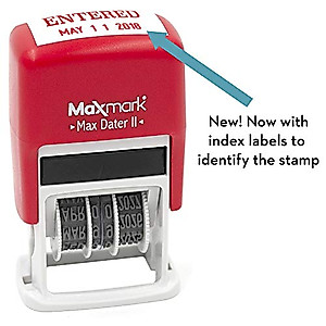 MaxMark Self-Inking Rubber Date Office Stamp with Entered Phrase & Date - RED Ink (Max Dater II), 12-Year Band