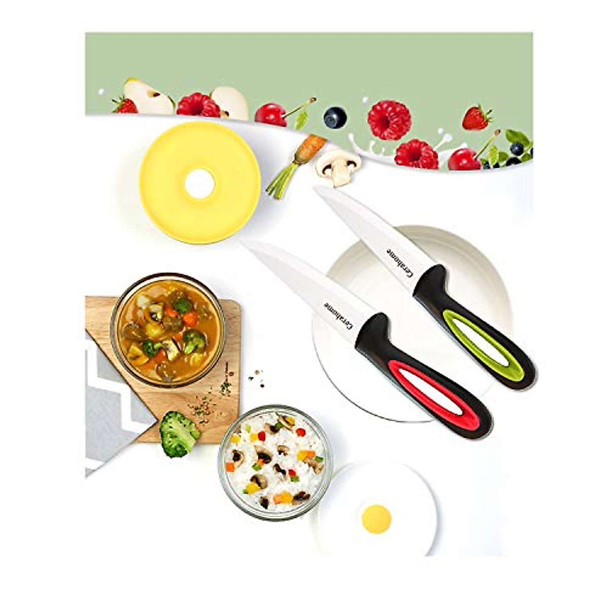 Cerahome Ceramic knife Super Sharp 4-inch Utility Knife Fruit Paring Knife Set with Sheath, Kitchen knives Sets for Cutting Boneless meats, Sashimi, Fruits and Vegetables (Red+Green)