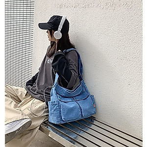 JBB Denim Shoulder Bag Casual Retro Handbag Women Travel Crossbody Bag Lightweight-LIGHT BLUE