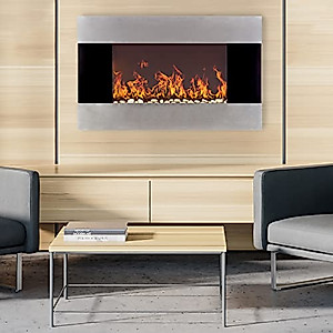 Northwest Electric Fireplace - 36 Inch Wall Mounted Fireplace Heater with Remote Control Adjustable LED Flame Brightness and Heat (Silver)