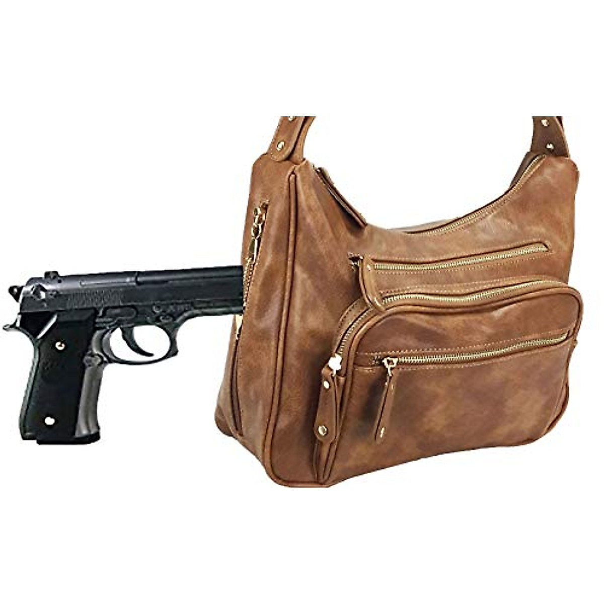 Zzfab Fashion Locking Concealed Carry Big Hobo Bag CCW Cross Body Bag with Credit Card Slots Brown