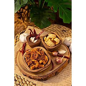 Tiny Acacia Wood Nesting Square Set 3 Serving Bowl 3¾”, 2¾”, 2⅛” Small 3 Wooden Spoon Mix size Stackable little Dish for Prep Salt Pepper Mustard Wasabi Dip sauce Salsa Nut Tableware Wooden Nest Bowl