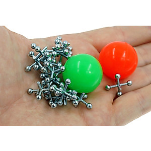JA-RU Vintage Metal Jacks Game Set/Two Bouncy Balls.(1 Pack) Mini Jax Toy. Classic Family Retro Classics. Bulk Party Favors, Stocking Stuffers. 950-1B