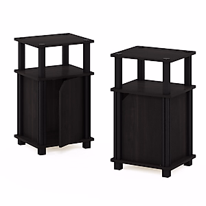Furinno Brahms 3-Tier End Side Sofa Table/Nighstand with Door, 2-Pack, Espresso/Black