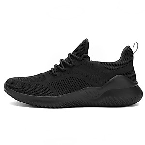 Mens Running Shoes Slip on Walking Tennis Sneakers Lightweight Breathable Mesh Workout Casual Sports Shoes Soft Sole Black
