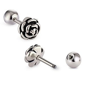 Cottvott Flowers Surgical Steel Earrings Studs for Womens Gold Black (18G(1mm) post,Mix Color)