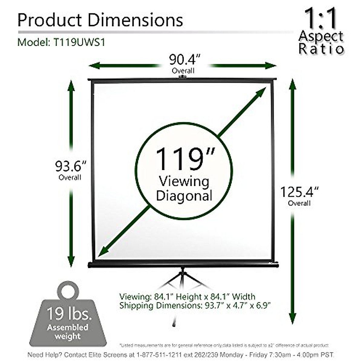 Elite Screens Tripod Series, 119-INCH 1:1, 16:9, 4:3, Adjustable Multi Aspect Ratio Portable Indoor Outdoor Projector Screen, 8K / 4K Ultra HD 3D Ready, US Based Company 2-YEAR WARRANTY, T119UWS1, Black