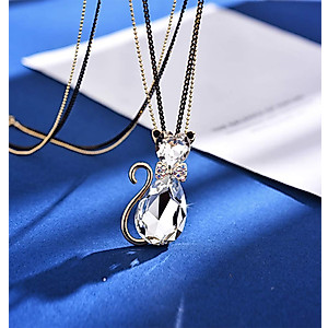 Rigant Gold Plated Heart Cut & Teardrop Swarovski Elements Crystal Bow Tie Cat Animal Pendant Long Chain Necklace