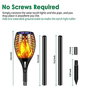 TomCare Solar Lights Upgraded, 43" Waterproof Flickering Flames 96 LED Torches Lights Outdoor Solar Landscape Decoration Lighting Auto On/Off Pathway Lights for Garden Patio Yard Christmas, Black(4)