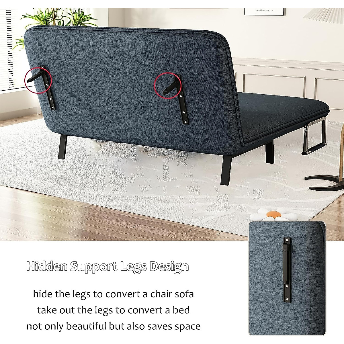 Convertible Sleeper Sofa, 55″ Tri-Folding Queen Sofa Bed with Adjustable Backrest, Velvet Comfy Loveseat Sleeper, Sleeper Sofa Bed for Adults, Modern Futon Sofa Bed for Bedroom Living Room (55in)