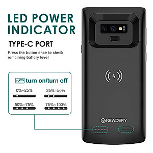 NEWDERY Upgraded Galaxy Note 9 Battery Case Qi Wireless Charging Compatible, 10000mAh Rechargeable Extended Charger Case (Raised Bezel - Air Cushion Technology) Compatible Samsung Note 9 (Black)