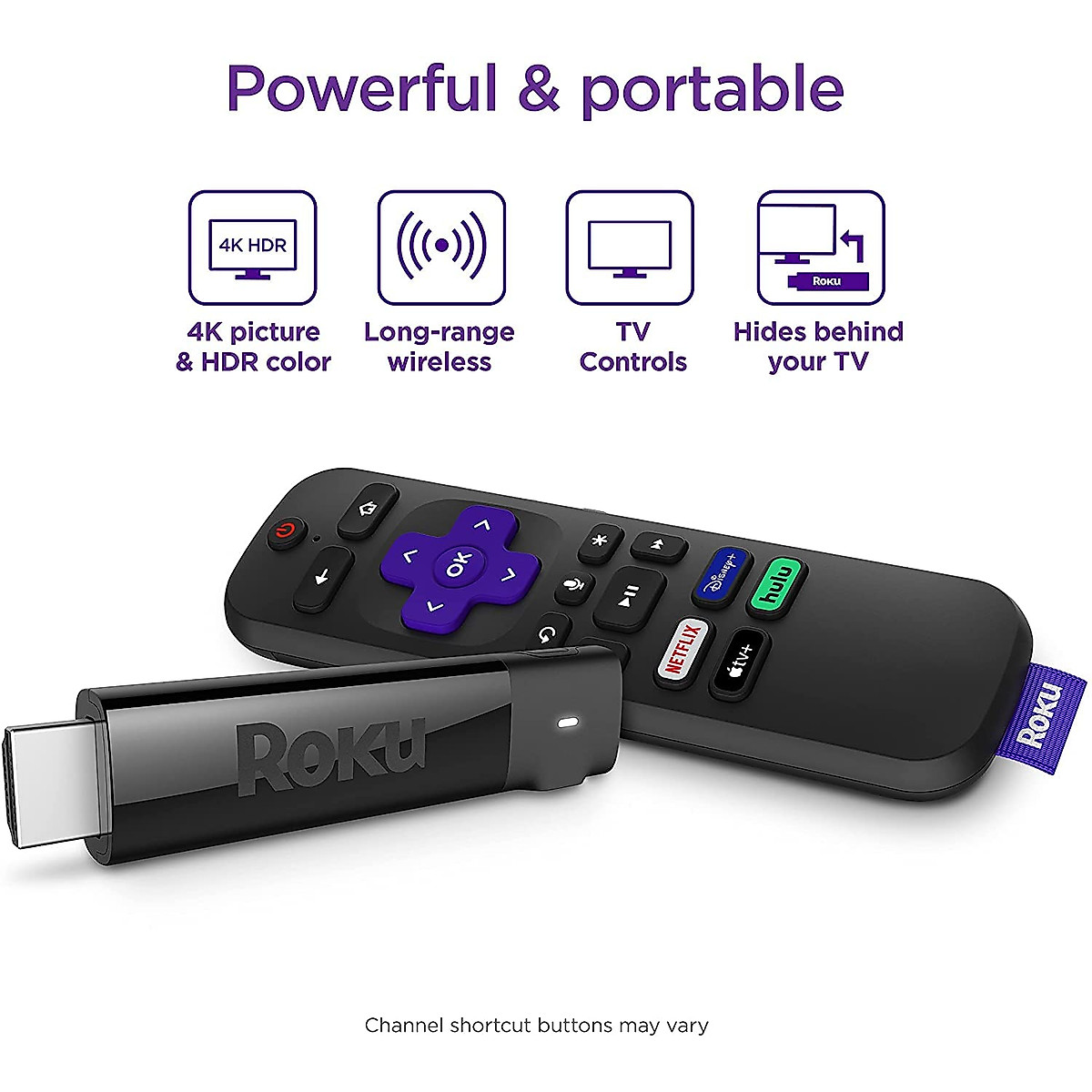 Roku Streaming Stick+ Streaming Device with Long-Range Wireless and Roku Voice Remote with TV Controls HD/4K/HDR & Bundle Swanky Cables HDMI Cable (Roku Streaming Stick), 3810-R