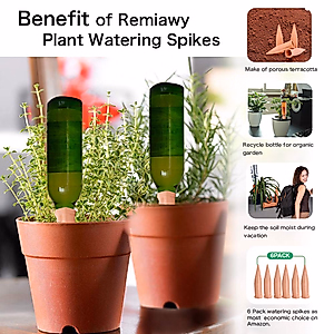 REMIAWY Plant Watering Spikes, Plant Vacation Waterer Wine Bottle Watering Stakes Terracotta Plant Watering Devices Slow Release Self Watering Spikes for Indoor Outdoor Plant