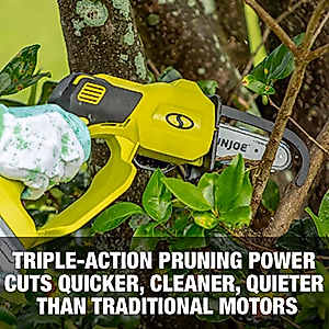 Sun Joe 24V-HCS-LTE-P1 24-Volt iON+ Cordless Mini Chainsaw, Handheld Pruning Saw Kit, 5-Inch, w/ 2.0-Ah Battery and Charger, Green