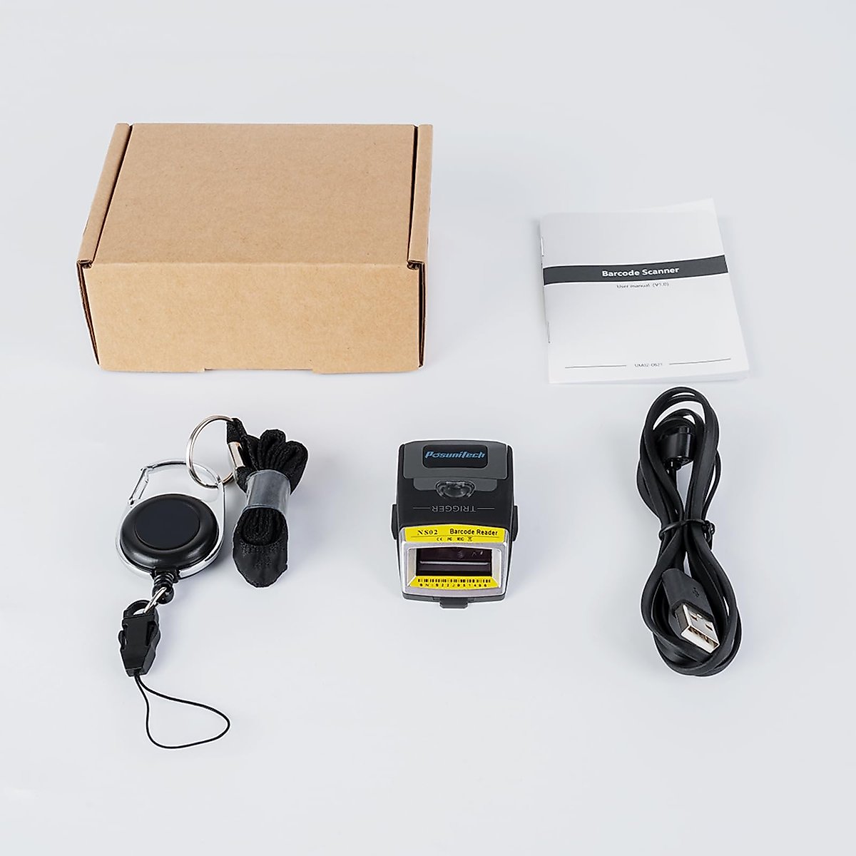 Posunitech Bluetooth Barcode Scanner 1D 2D NS02 with Lanyard Trigger Scanning Zebra SE4107 Compatible Android iOS PC IP65 NFC for Warehouse, Manufacturing, Logistics and Tough Environment