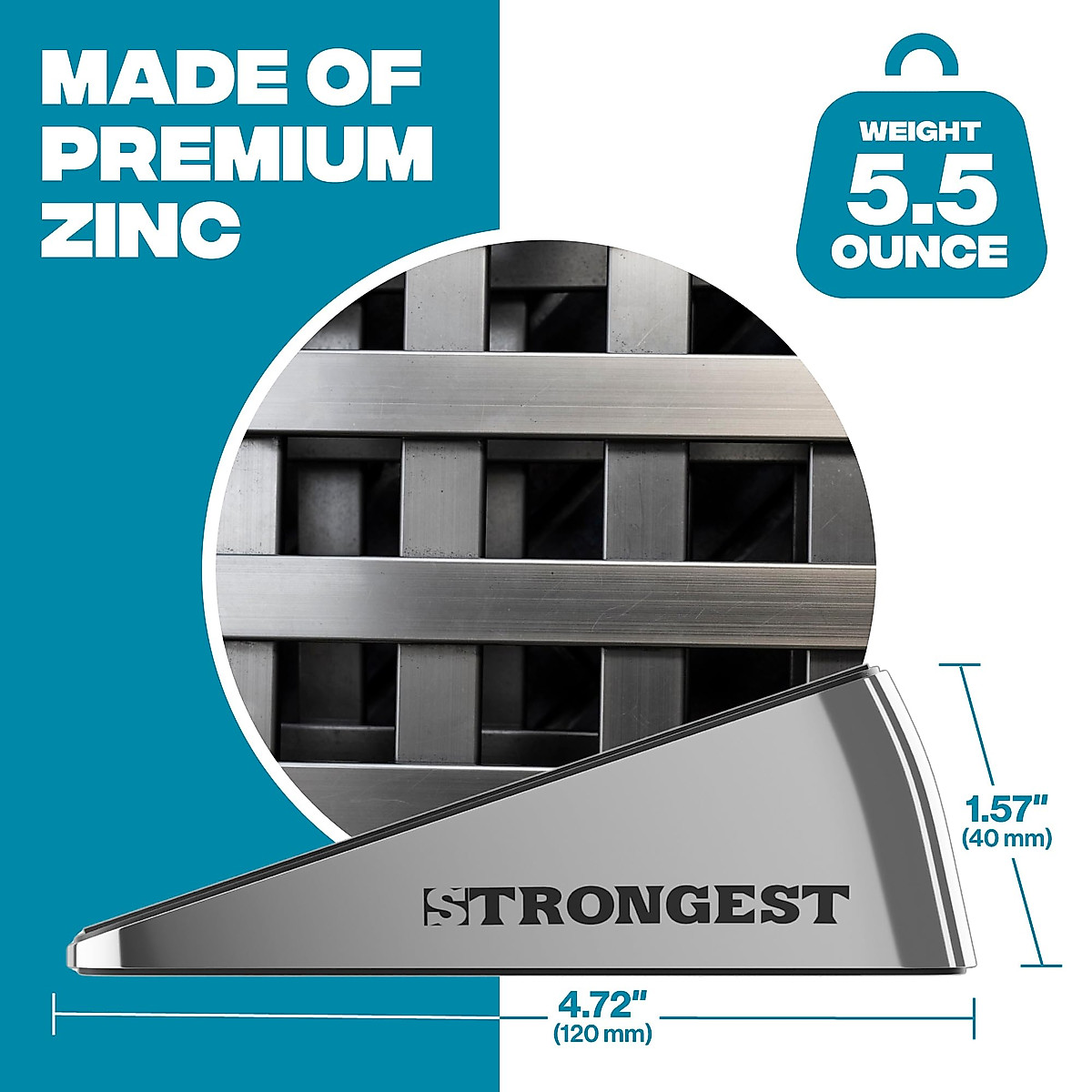 Strongest Door Stopper, Heavy Duty Door Stop Wedge Made of Premium Quality Zinc and Rubber Suits Any Door, Any Floor. Set of 2 Plus Bonus Self Adhesive Wall Protectors