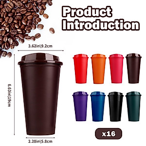 Lemicin 16 PCS Reusable Coffee Mugs with Lids 16 oz, Removable Hot Drinks Travel Mugs with Lids Cold Drinks Coffee Mugs Travel Mugs for Offices Home Parties Adults Children (Colorful)