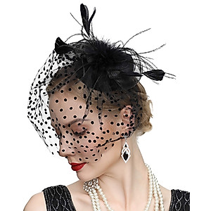 Cizoe Fascinator Hair Clip Pillbox Hat Bowler Feather Flower Veil Wedding Party Hat Tea Hat(2-Black)