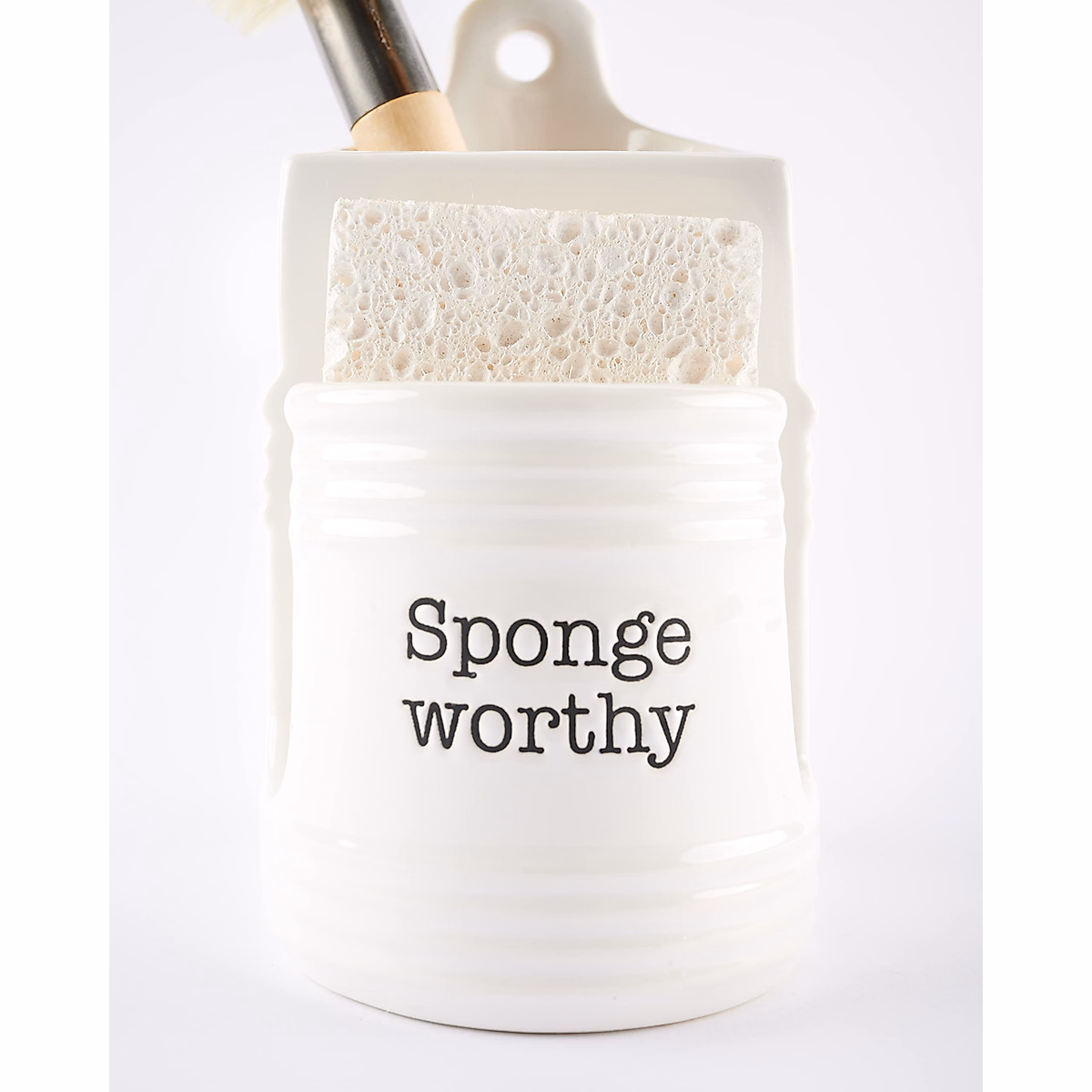 Mud Pie White Ceramic Sponge and Brush Holder Set