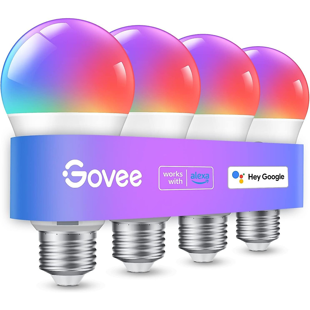 Govee Smart Light Bulbs, WiFi Bluetooth Color Changing Light Bulbs, Music Sync, 54 Dynamic Scenes, 16 Million DIY Colors RGB Light Bulbs, Work with Alexa, Google Assistant & Govee Home App, 4 Pack