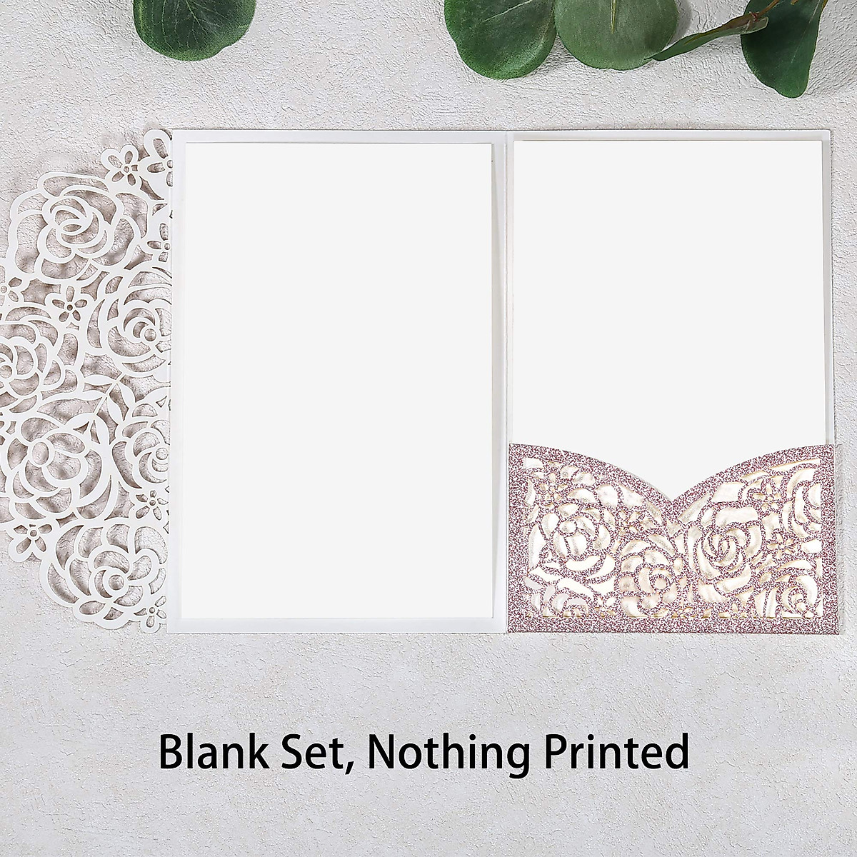 DreamBuilt 4.7x7 inch 50PCS Blank Rose Gold Glitter Quinceanera Invitations Kit, Laser Cut Hollow Rose Quinceanera Invitation Cards with Envelopes