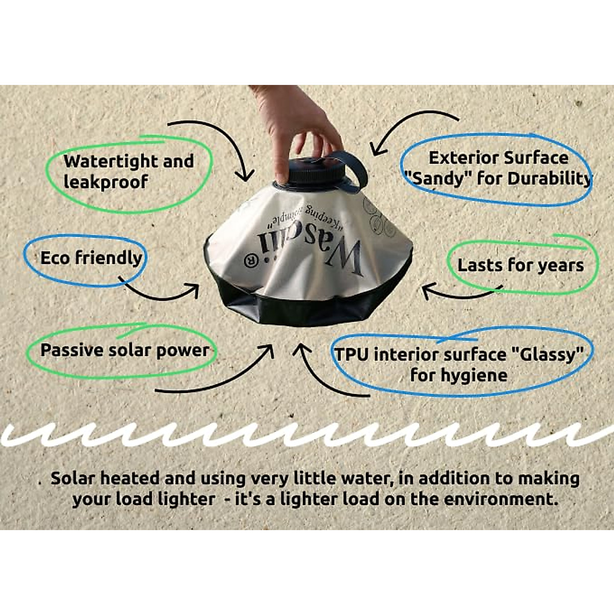 Waschii Portable Travel Laundry Bag - Solar Heated, Eco-Friendly, Compact and Durable Laundry Solution for Camping, Hiking, and Travel