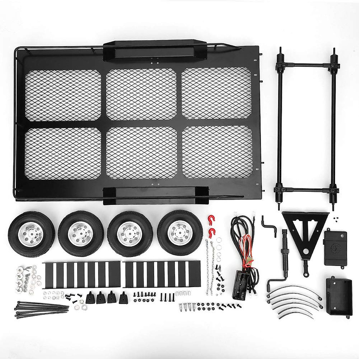 Bicaquu RC Trailer Car, Trail Car Trailer Accessory High Simulated Romote Control Trail Car, for Kids RC Crawler Car Children 1/10 RC Car