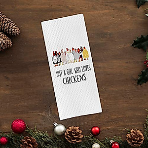 DOTAIN Funny Farmhouse Just a Girl Who Loves Chickens Waffle Weave Dish Towel Cloth Decor,Chicken Themed Washable Dishcloth for Kitchen Bathroom(24x16inch)