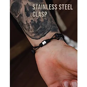 Men's Adjustable Leather Initial Bracelet | Genuine Woven Leather | A-Z Alphabet Letters Engraved on Stainless Steel Clasp - C