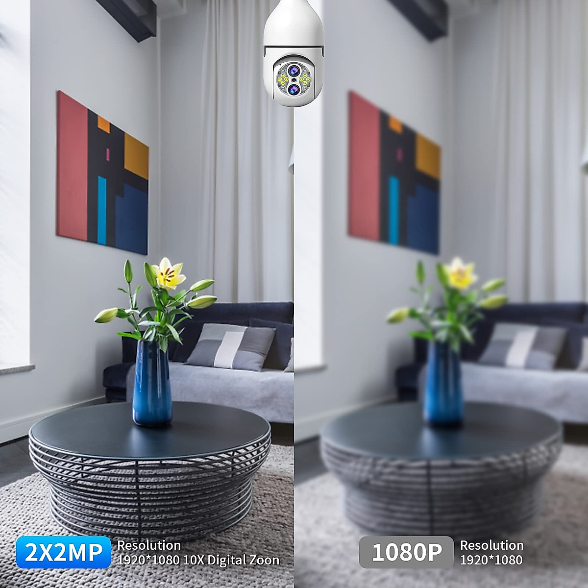 Upgraded 10x Zoom Dual Lens Light Bulb Camera, Waterproof Light Bulb Security Camera, 2MP 360° Light Bulb Camera Wifi Outdoor, 2.4Ghz 30m Auto Tracking Night Vision Motion Detection Light Bulb Camera