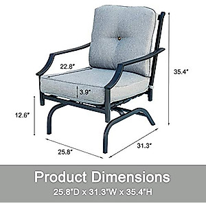 Top Space Rocking Patio Chairs Outdoor Metal Furniture Motion Spring Chair Black Dining Bistro Set with Padded Cushion for Garden Balcony Porch