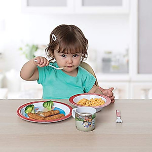 Daniel Tiger 5 Pc Mealtime Feeding Set for Kids and Toddlers - Includes Plate, Bowl, Cup, Fork and Spoon Utensil Flatware - Durable, Dishwasher Safe, BPA Free (Red)