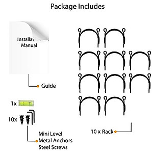 Wallniture Moduwine Wine Rack Wall Mount, Farmhouse Wall Decor Kitchen Storage Rack, Curved Finish, Set of 10