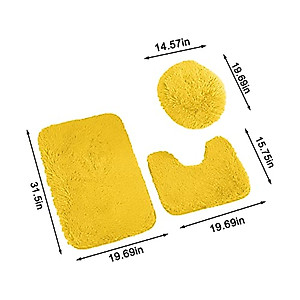 3PCS Bathroom Rugs Sets, Solid Color Bathroom Toilet Floor Mat Toilet Lid Cover Rugs Toilet Carpet Anti-Slip Mat Super Absorbent Plush Bathroom Carpets Mats for Bathroom (Yellow)