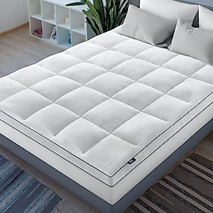 BedStory Bamboo Mattress Topper King, Extra Thick Cooling Mattress Pad Overfilled Never Goes Flat, Lumbar Strain Relieving, Back Pain Relief Improve Sleep Quality