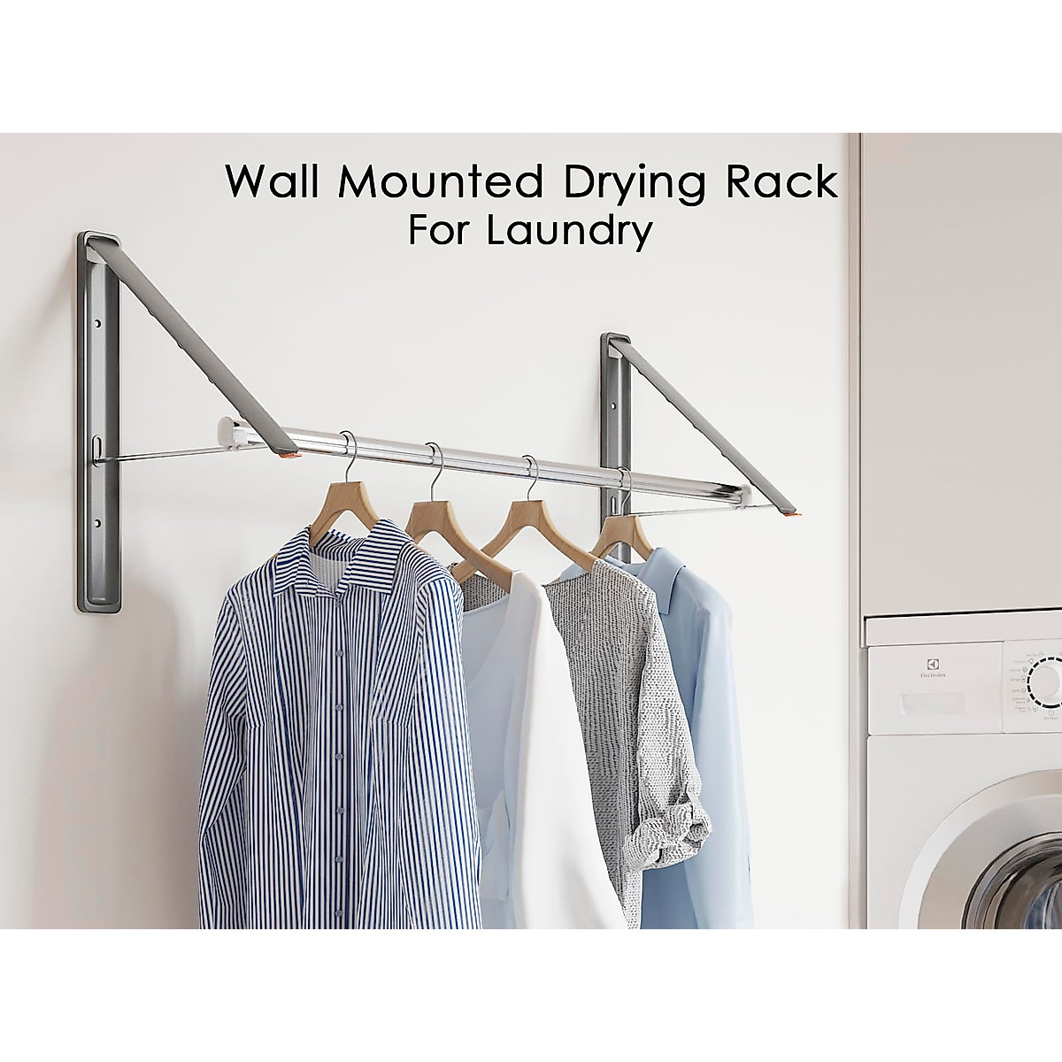 SKIKEN Wall Clothes Drying Rack Extendable Rod, Collapsible Wall Clothing Racks for Hanging, Retractable Hanger Wall Mount, Handy Simple Closet Organizer, Bathroom Balcony Rv Indoor, 31.5" (Gray)