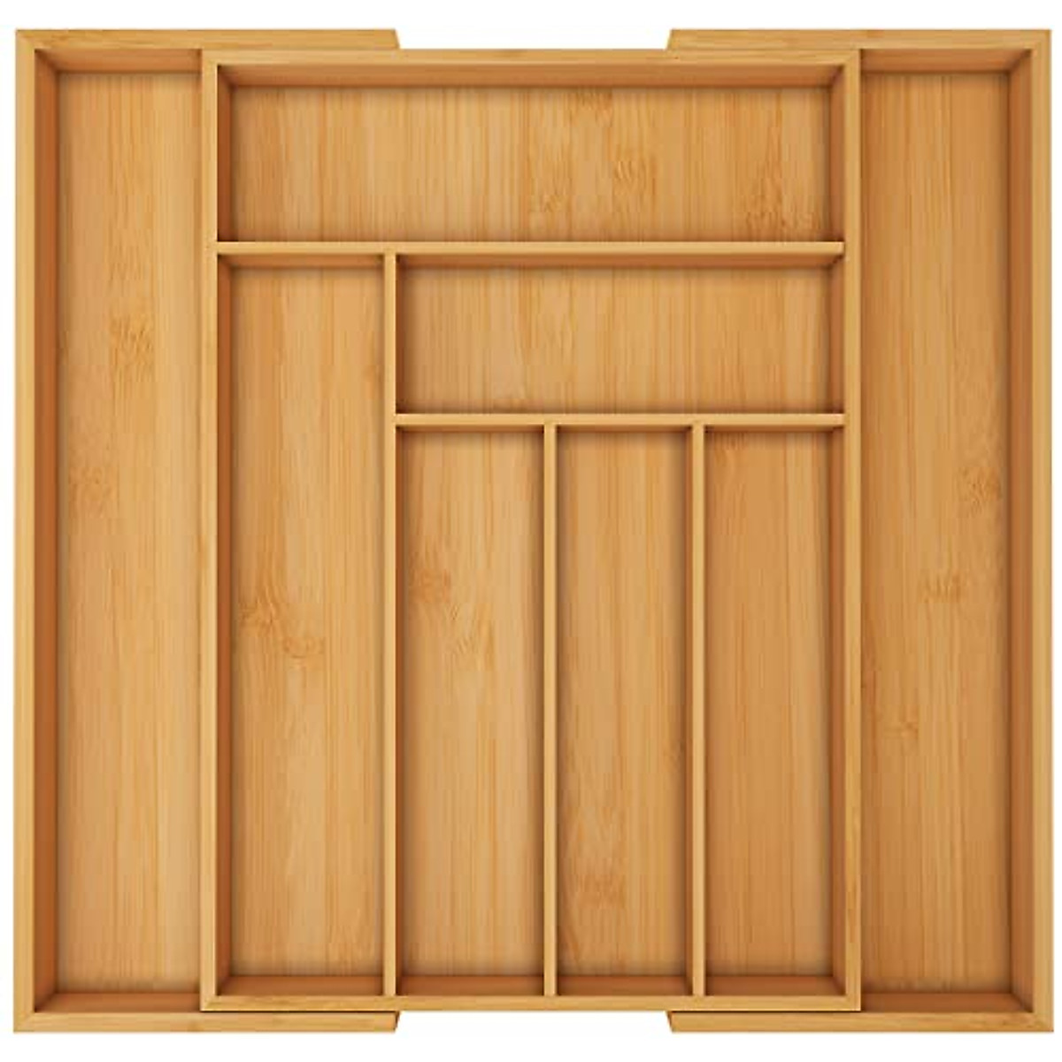 Bamboo Organizer 2 Piece Set – 8 and 5 Compartment Expandable Makeup Drawer - Drawer Dividers Organizer - Adjustable Drawer Holder for Kitchen, Silverware, Flatware, Living Room and Utensils (Natural)