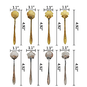 TIHOOD 16PCS Stainless Steel Flower Coffee Spoon Dessert Spoon Sugar Spoon Ice Cream Spoon Stirring Spoon Tea Spoon Milkshake Spoon Set for Tableware Kitchen, Cafe or Bar (Silver and Gold)