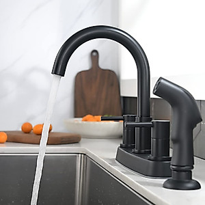 Black Kitchen Faucet, Matte Black Kitchen Faucet with Sprayer, 3 Hole or 4 Hole Matte Black Faucet for Kitchen Sink, Touch Kitchen Faucet with Side Sprayer, TDLKF033B