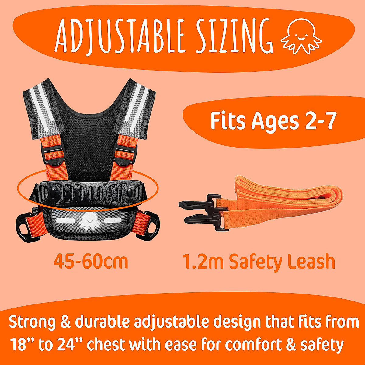 Hobbledehoo Active Child Harness, Safety Harness For Kids & Toddlers Aged 2-7 Years, Child Harness For Walking & Supporting SEN and Special Needs (Orange Harness with Leash)