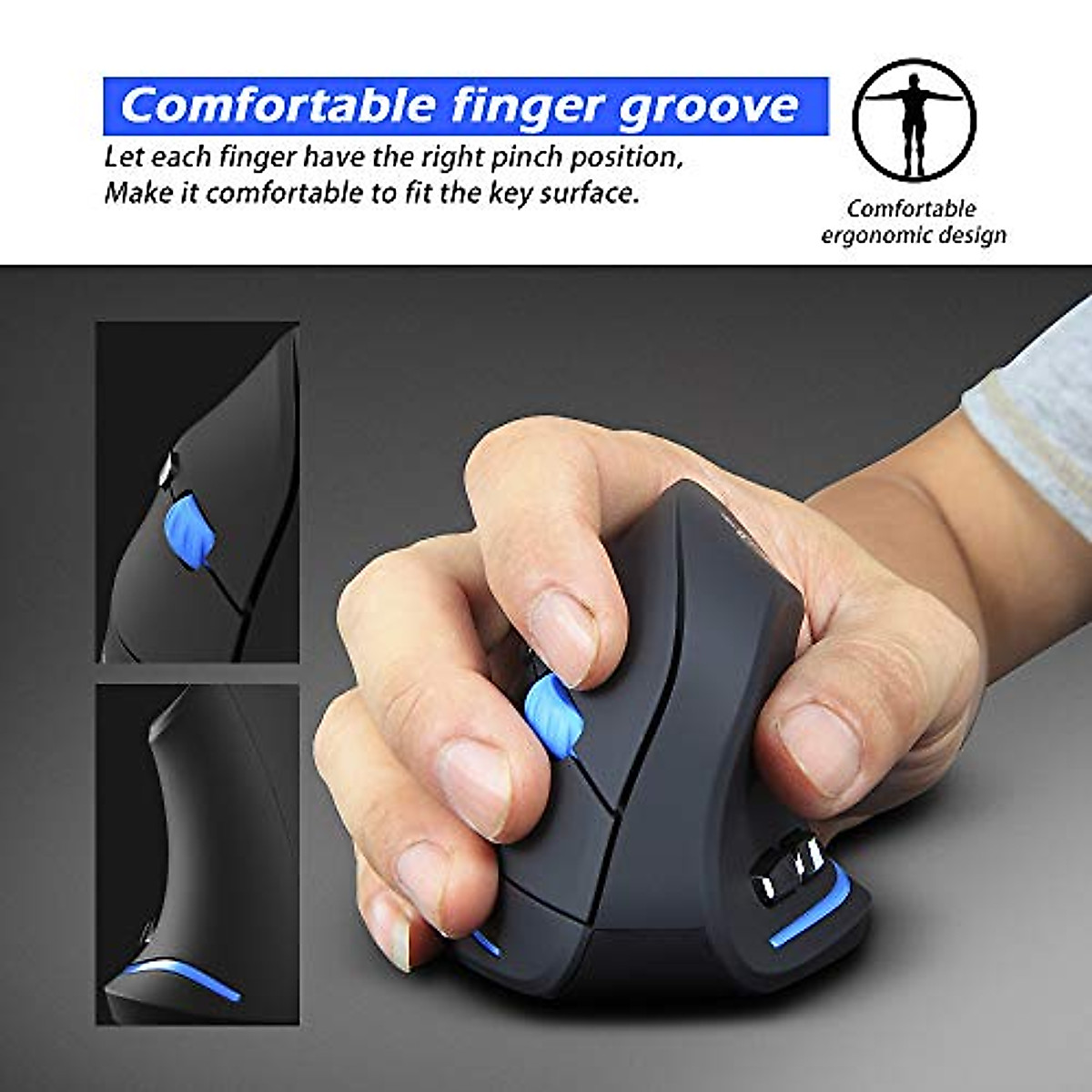 ZLOT Vertical Wireless Mouse,2.4G USB Optical Ergonomic Mice with 3 Adjustable DPI 1000/1600/2400 and 6 Buttons for Laptop, PC, Computer, Desktop, Black